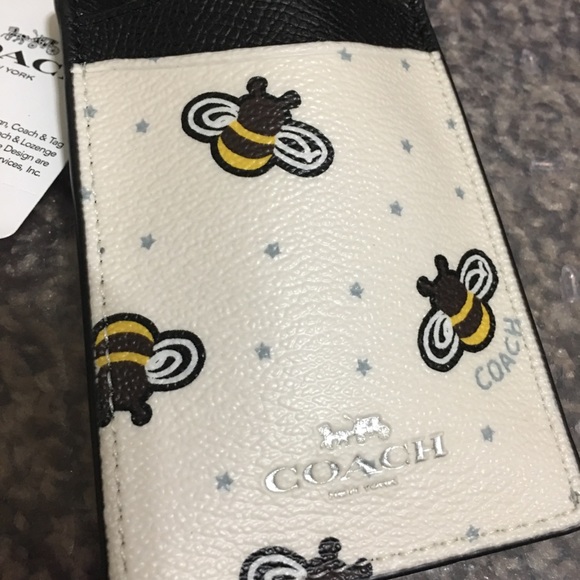 Coach | Other | Coach Bee Print Id Lanyard Chalkblackyellow | Poshmark